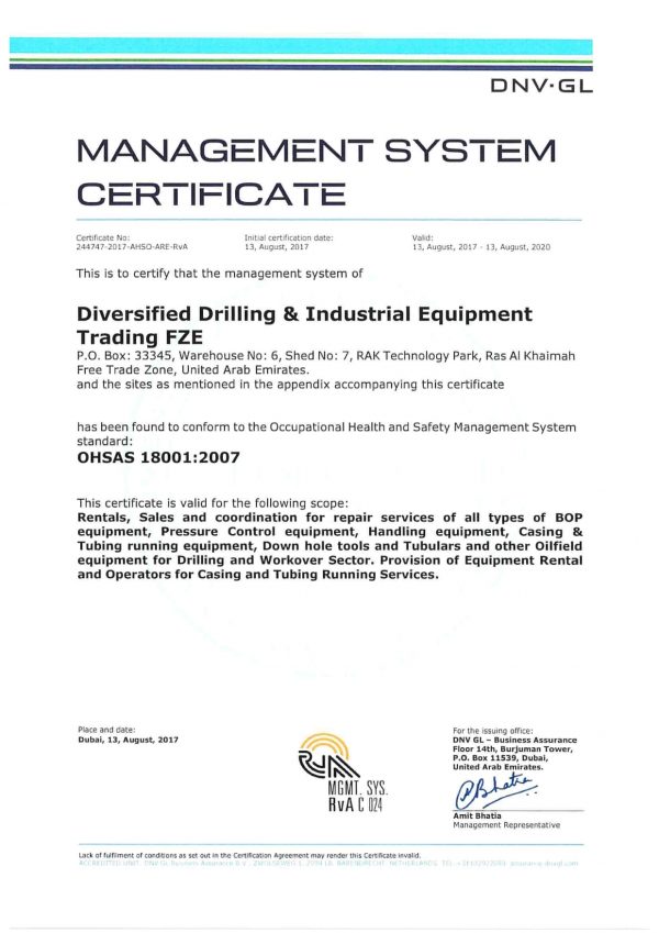 Certification - Div Drilling